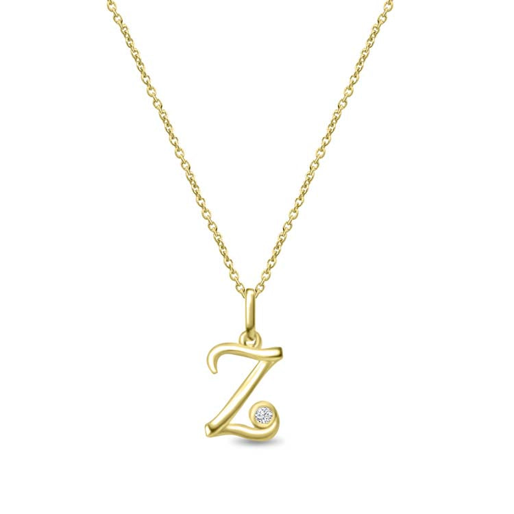 Diamond Initial 'Z' Necklace 40-45cm with 0.018ct Diamonds in 9ct Yell ...