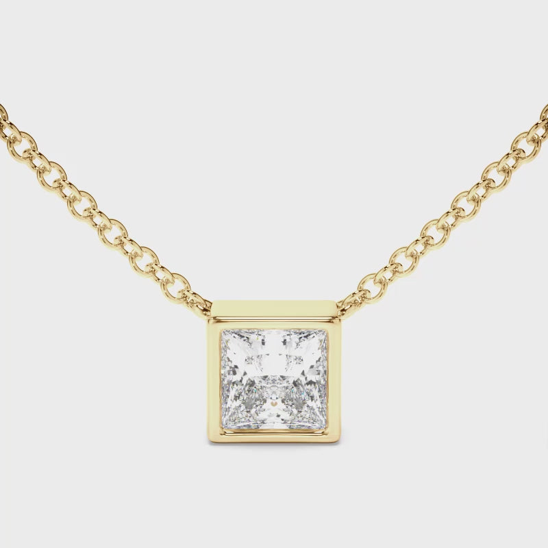 Princess Cut Diamond Bezel Set Necklet